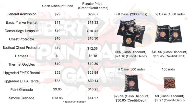 Prices – Liberty Paintball